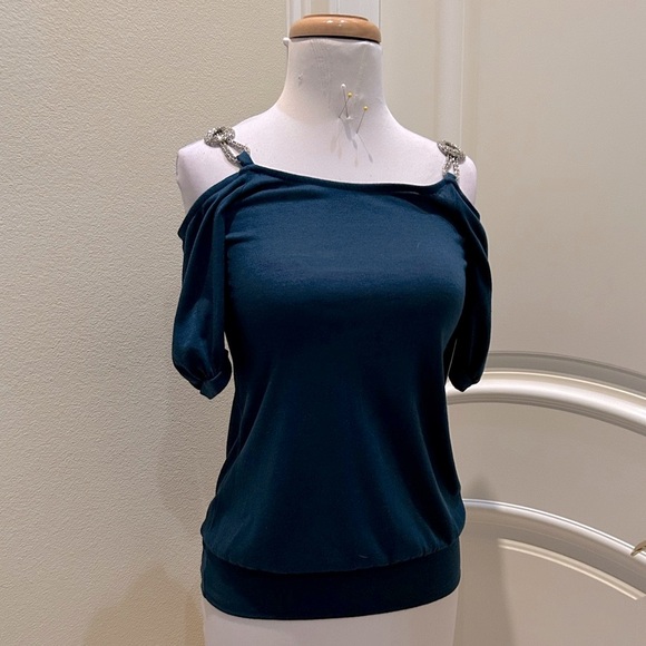 Rhapsody | Tops | Nwt Rhapsody Dark Teal Knit Cold Shoulder Top | Poshmark